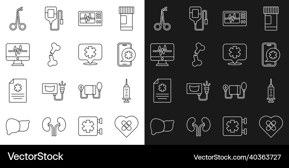 Set line healed broken heart syringe emergency Vector Image