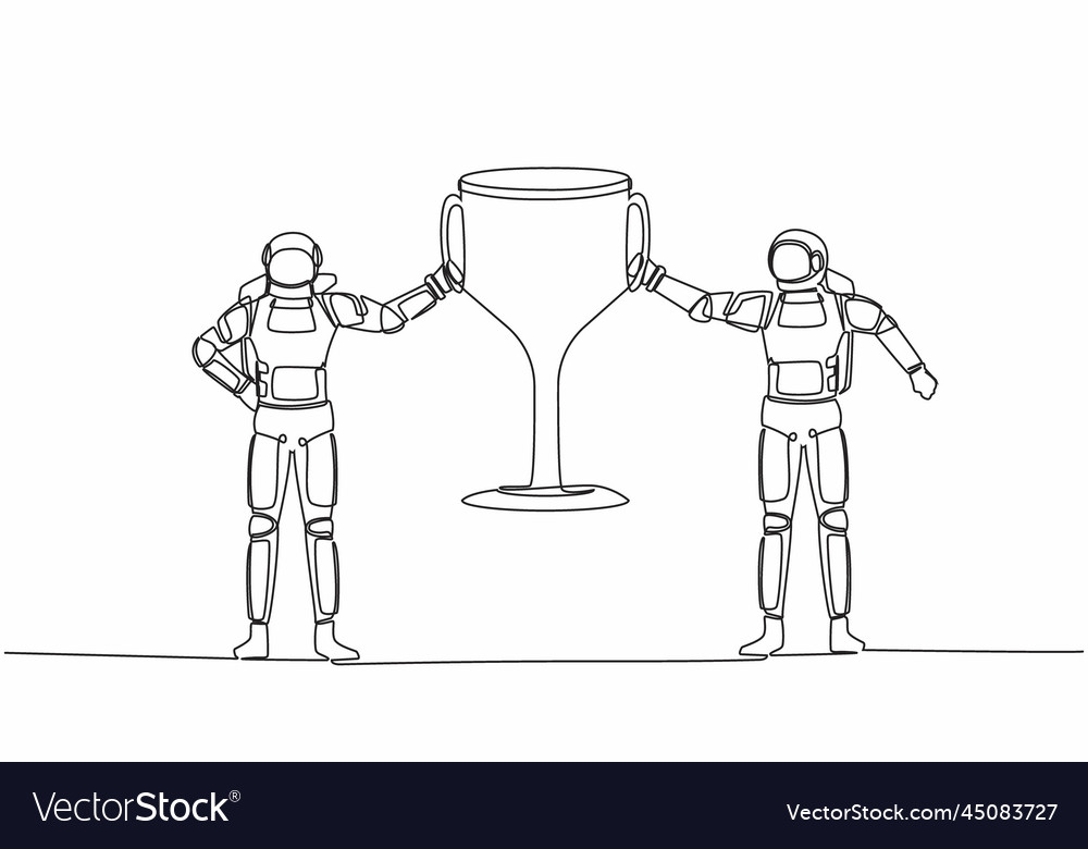 Single continuous line drawing two astronaut Vector Image