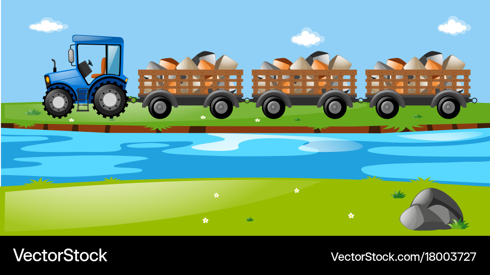 Tractor and wagons loaded with stones Royalty Free Vector