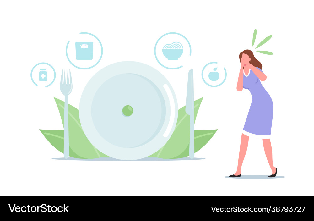Woman feel nausea while watching on food anorexia Vector Image