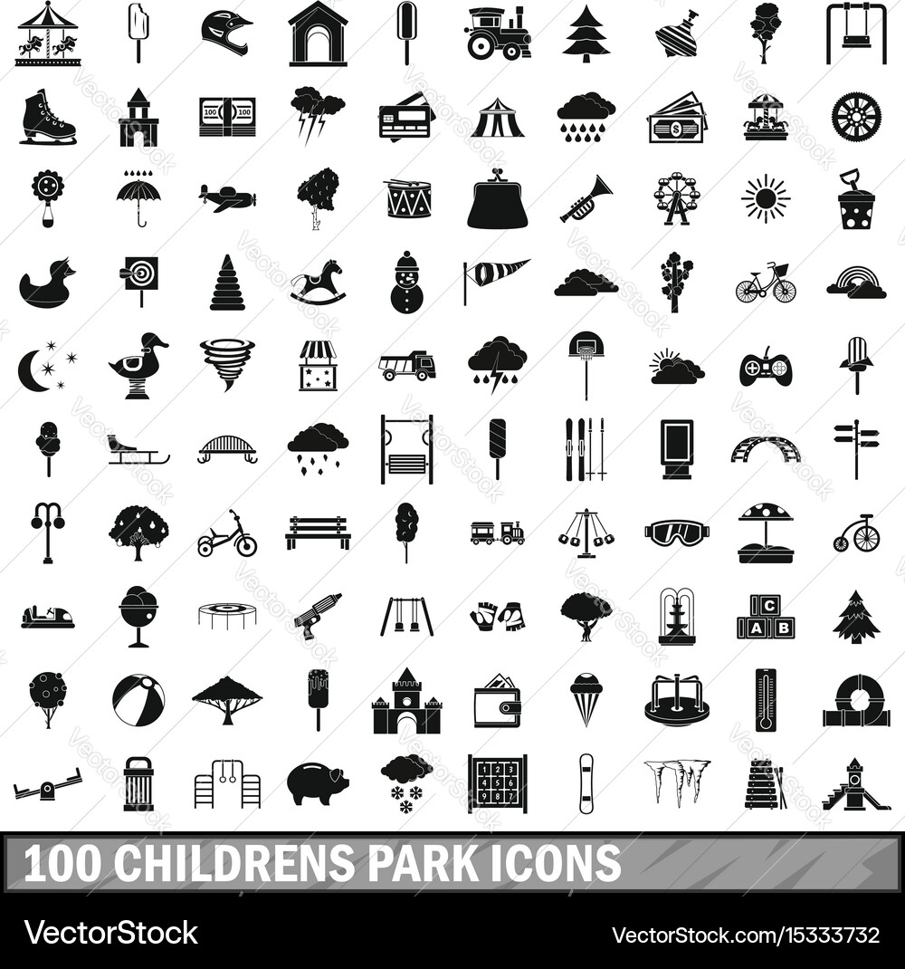100 childrens park icons set simple style Vector Image
