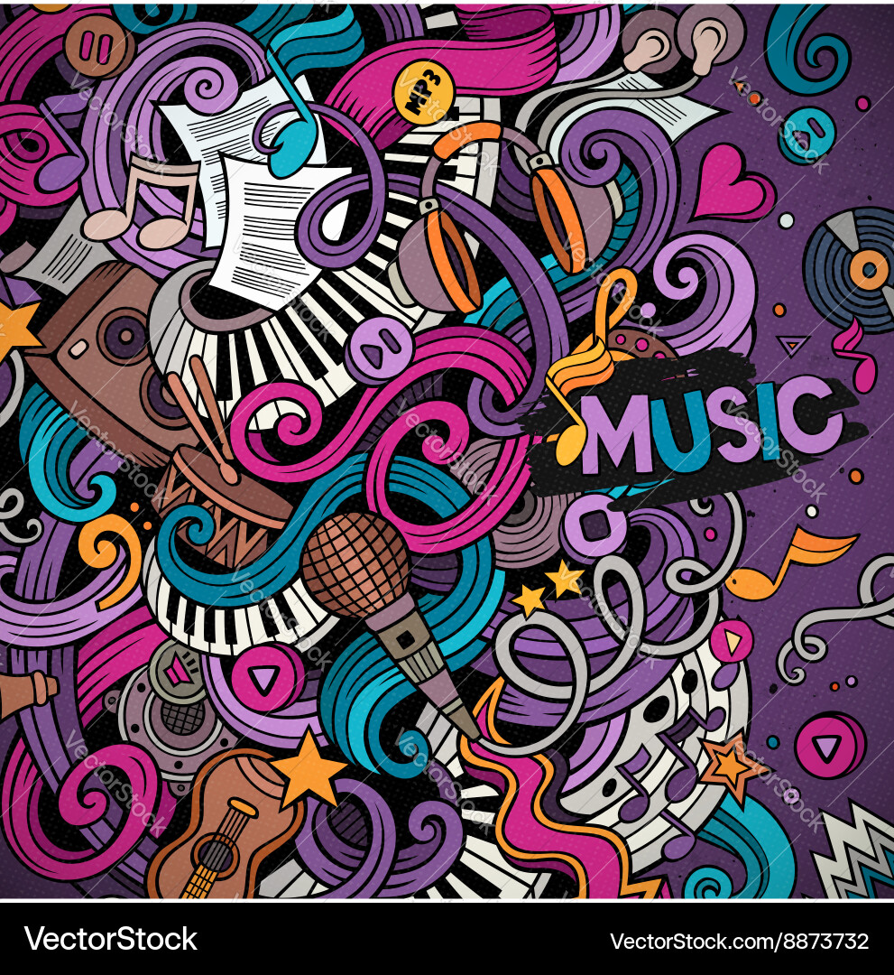 Cartoon hand-drawn doodles Musical Royalty Free Vector Image