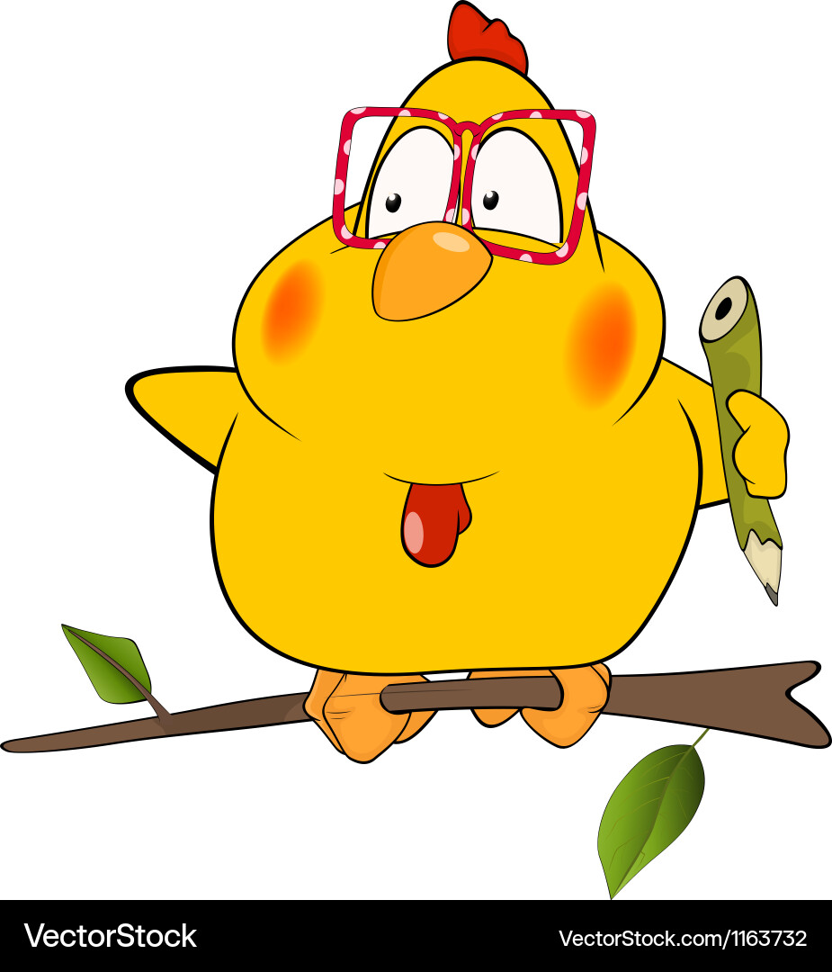 Chicken and a pencil cartoon Royalty Free Vector Image