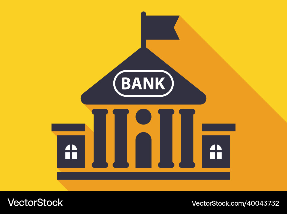 Flat black bank building icon on white background Vector Image