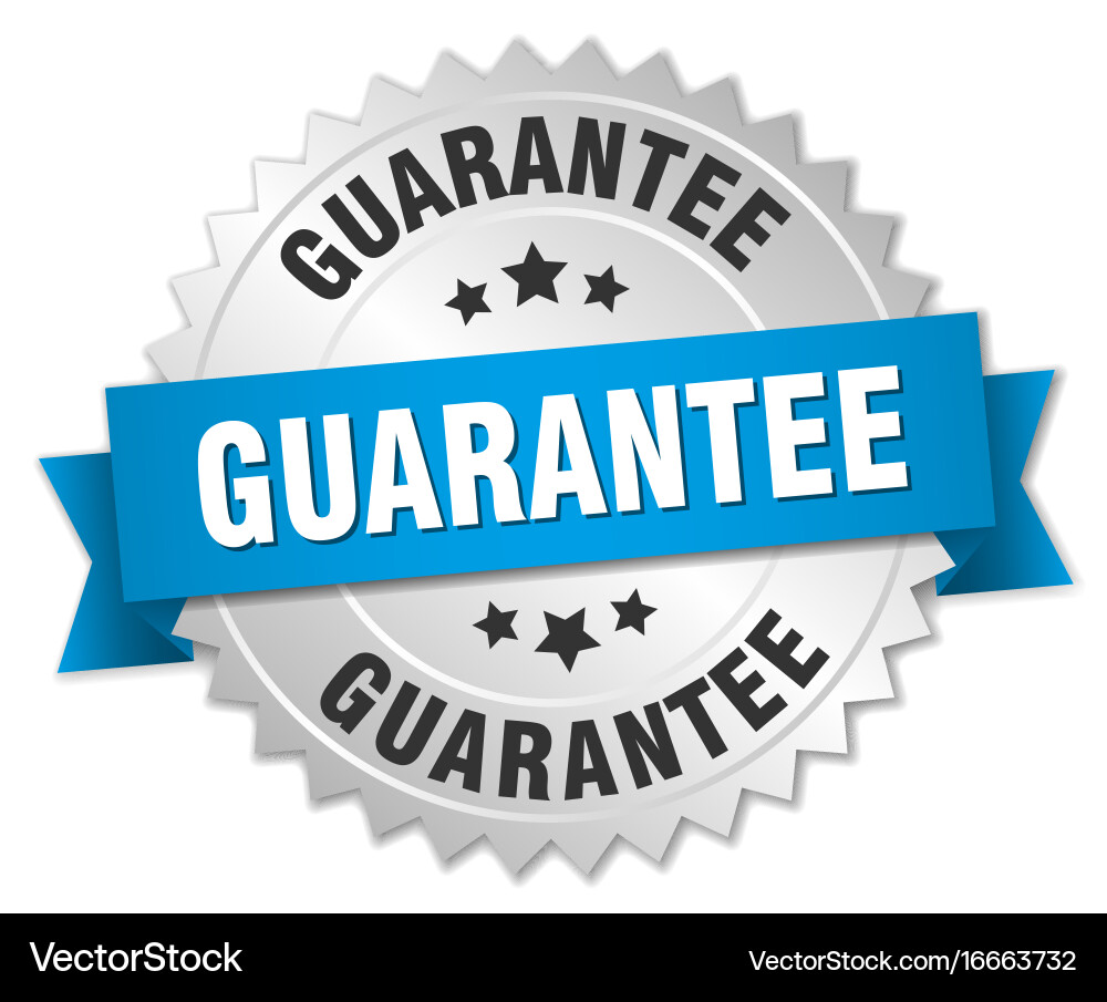 Guarantee 3d silver badge with blue ribbon Vector Image