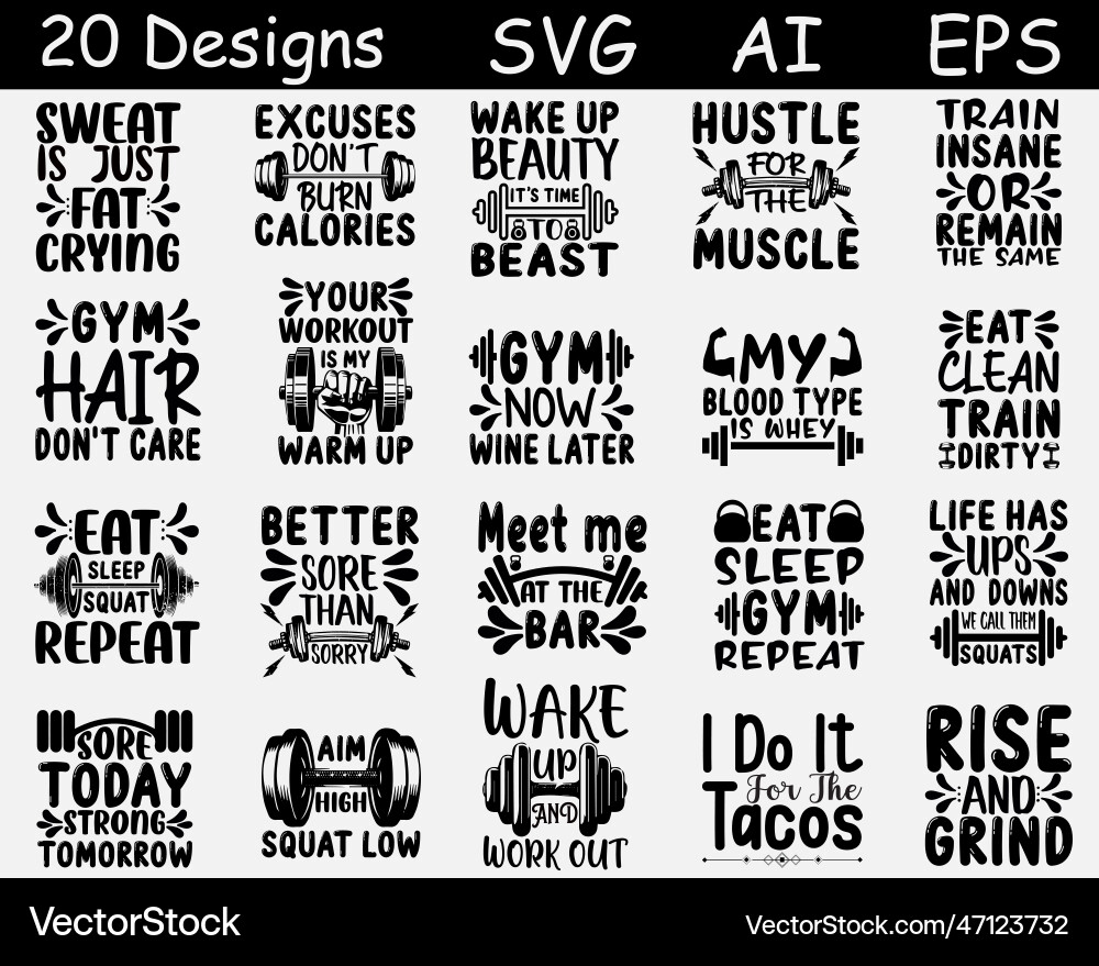 Gym design bundl workout bundle Royalty Free Vector Image