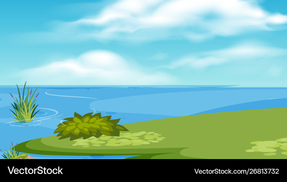 Landscape background design with lake and green Vector Image