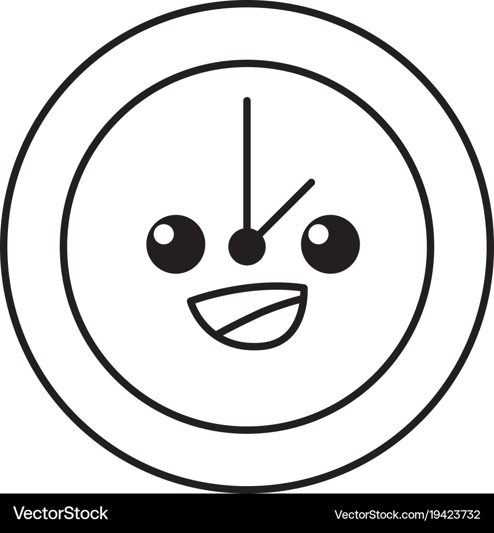 Line happy circle clock kawaii cartoon Royalty Free Vector
