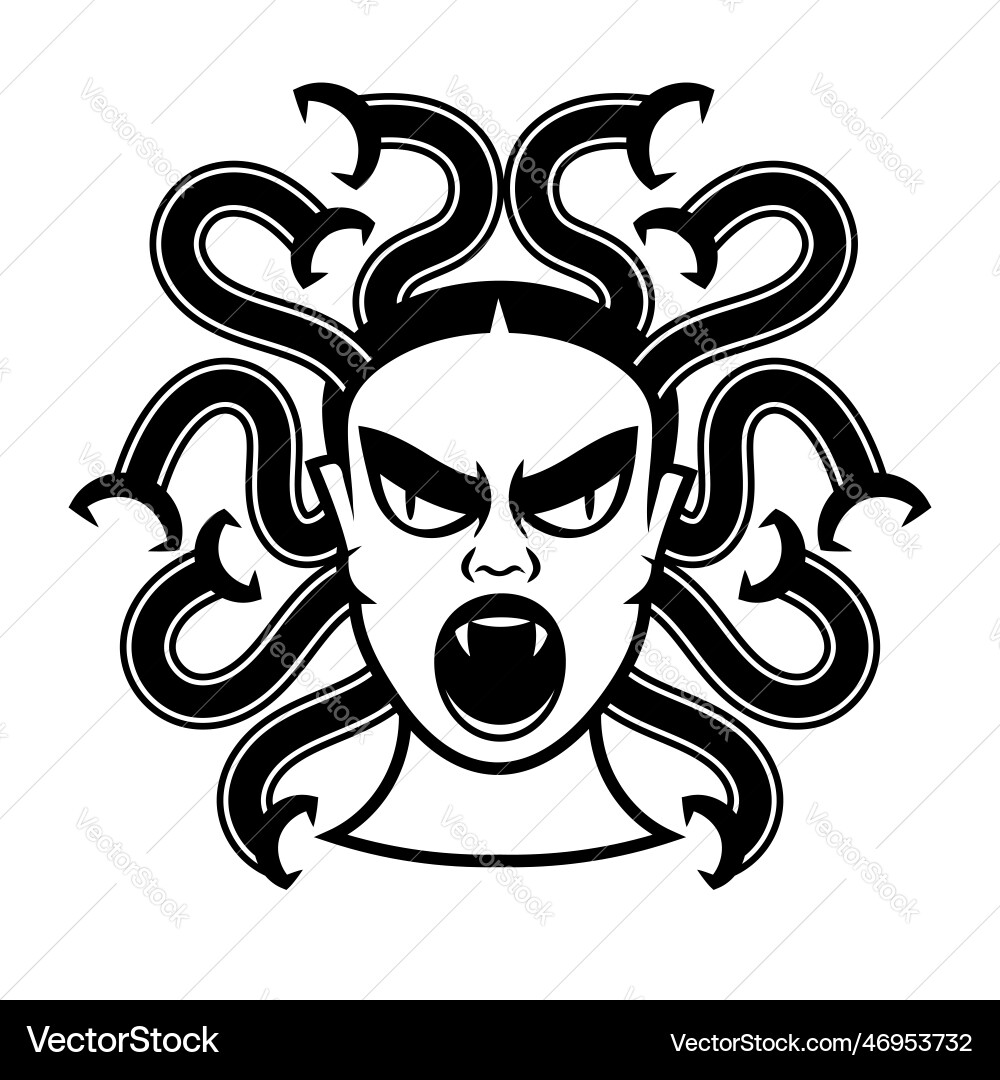 Medusa gorgon head on a shield hand drawn line Vector Image