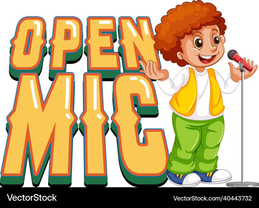 Open mic logo design with singer boy cartoon Vector Image