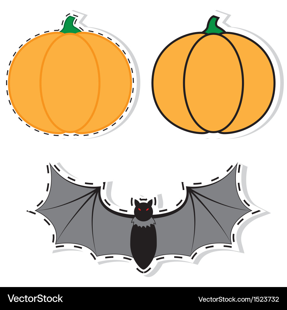 Sticker pumpkin and bat Royalty Free Vector Image