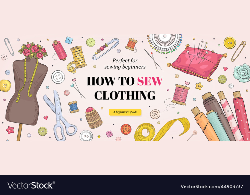 Sewing course for beginners banner template Vector Image