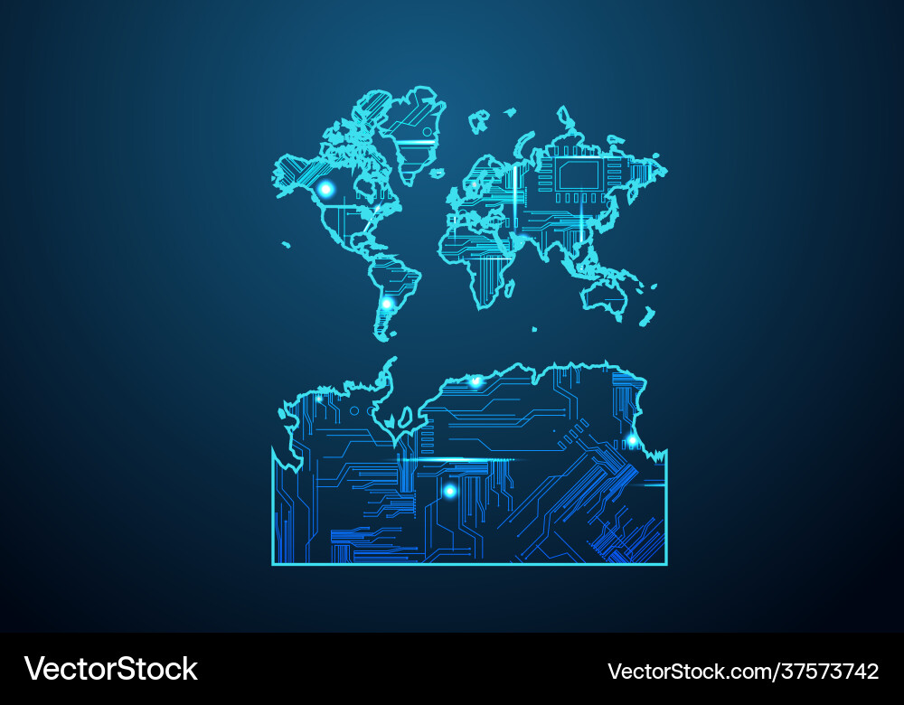 Abstract futuristic map world with antarctica Vector Image