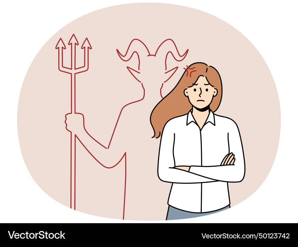 Angry businesswoman with devil behind back Vector Image
