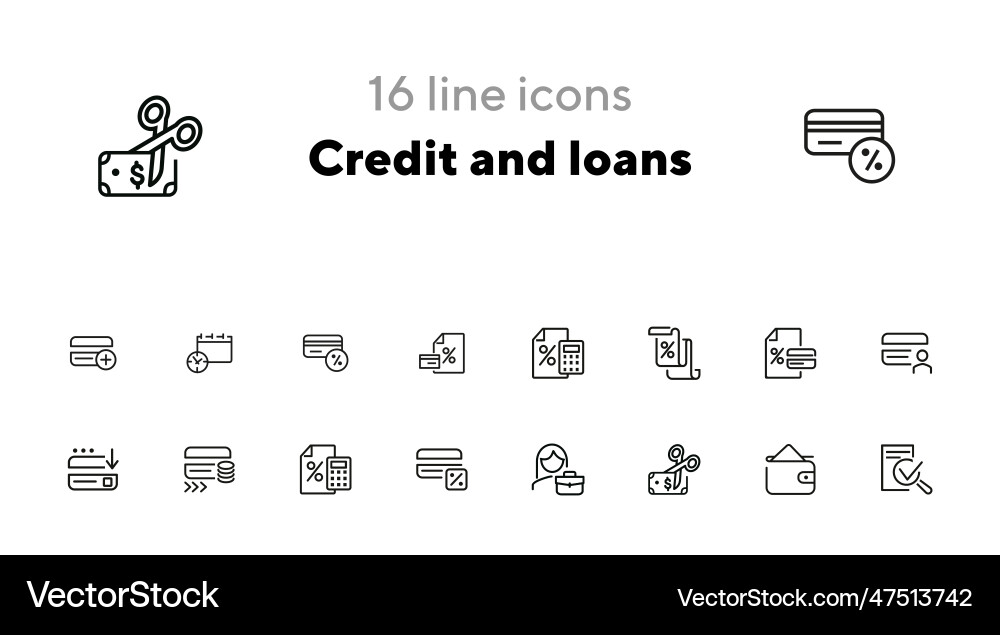 Credit and loans line icon set Royalty Free Vector Image