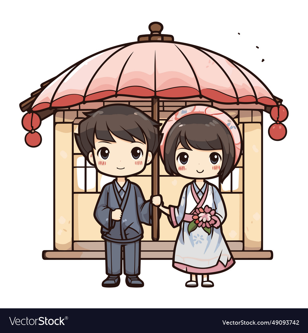 Japanese Couple Hand Drawn Comic Royalty Free Vector Image 