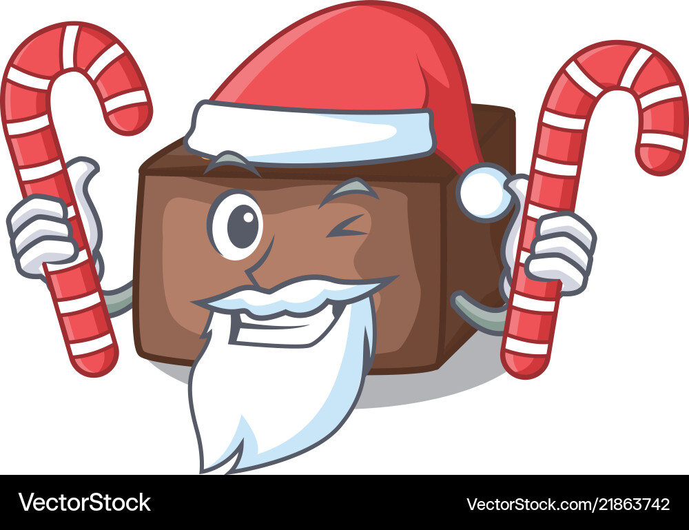 Santa with candy slice almond chocolate cake Vector Image