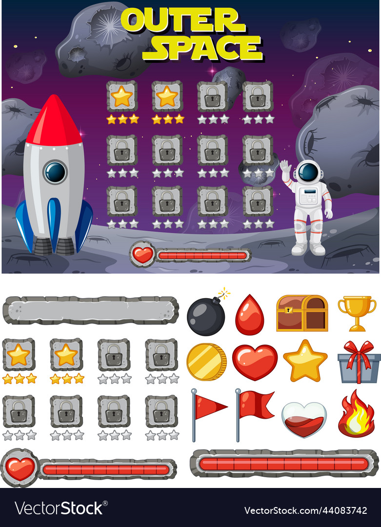 Space game background template and elements Vector Image