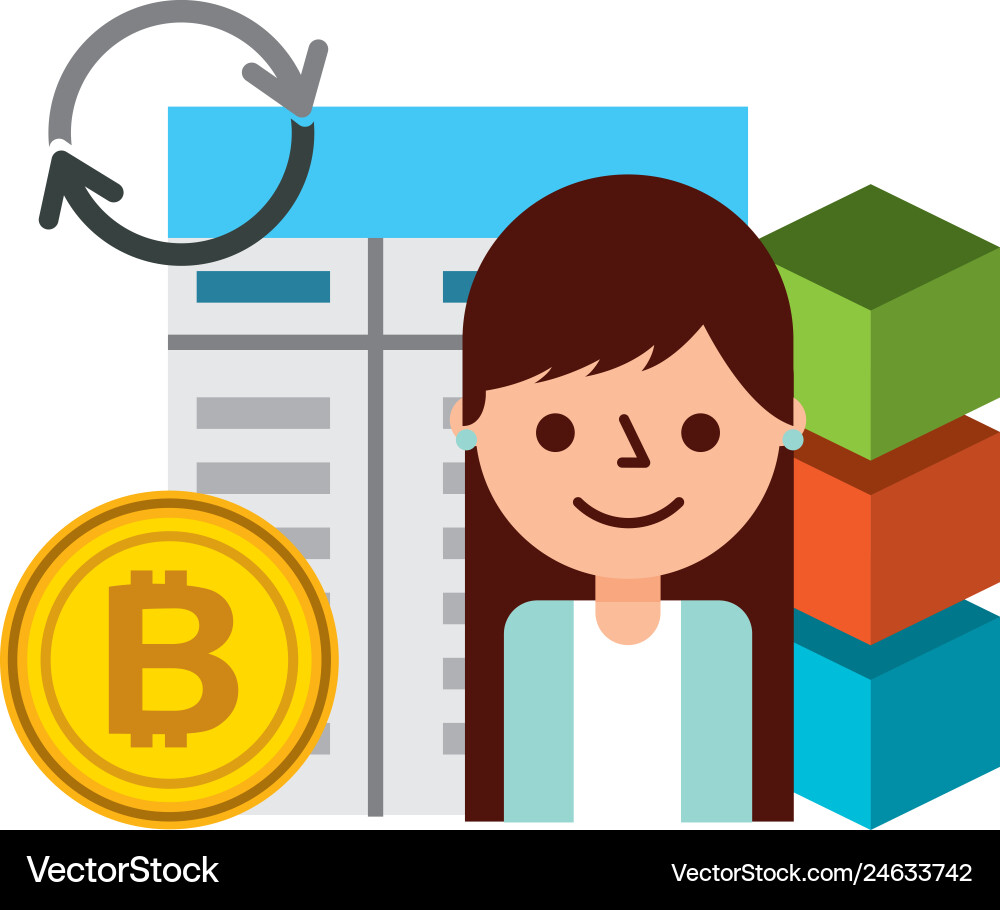 Woman user bitcoin blockchain fintech Royalty Free Vector