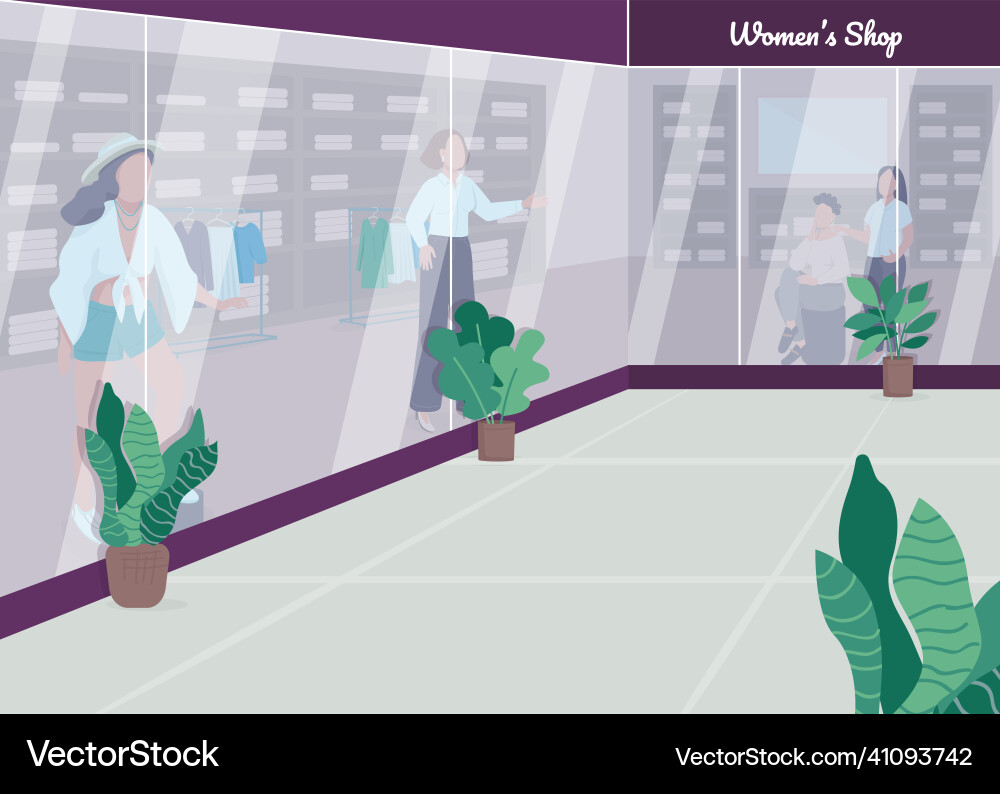 Women shop flat color Royalty Free Vector Image