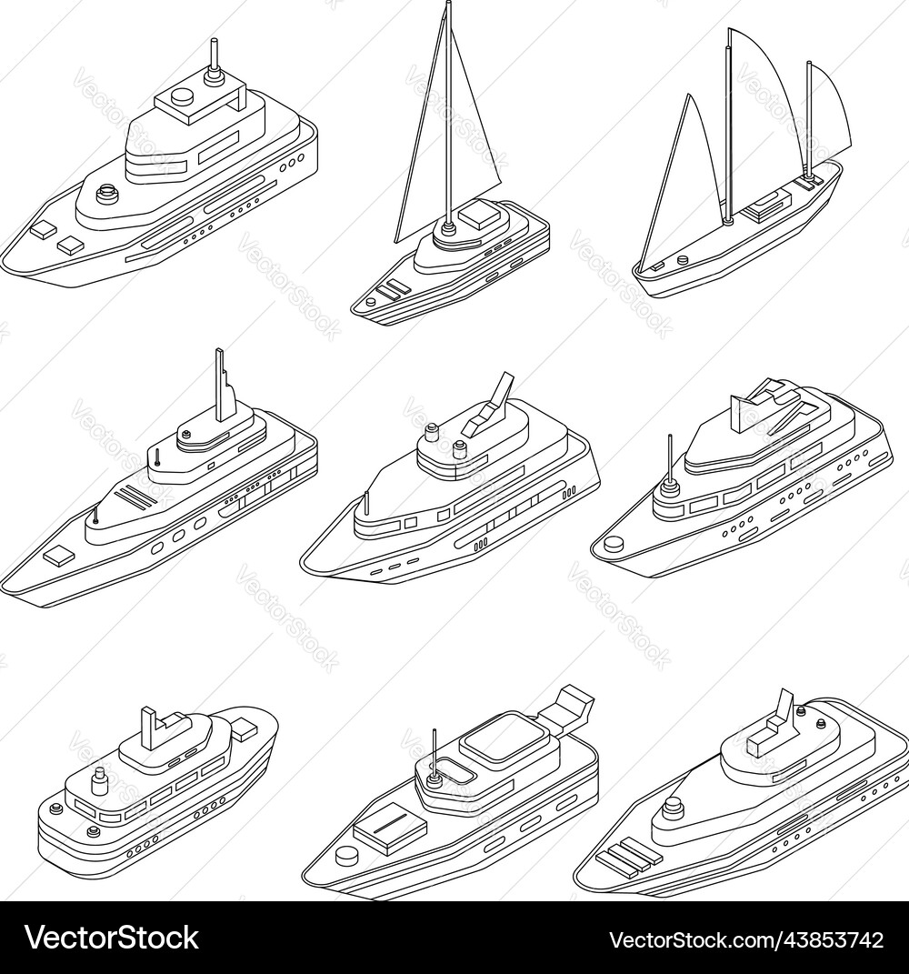 Yacht icons set outline Royalty Free Vector Image