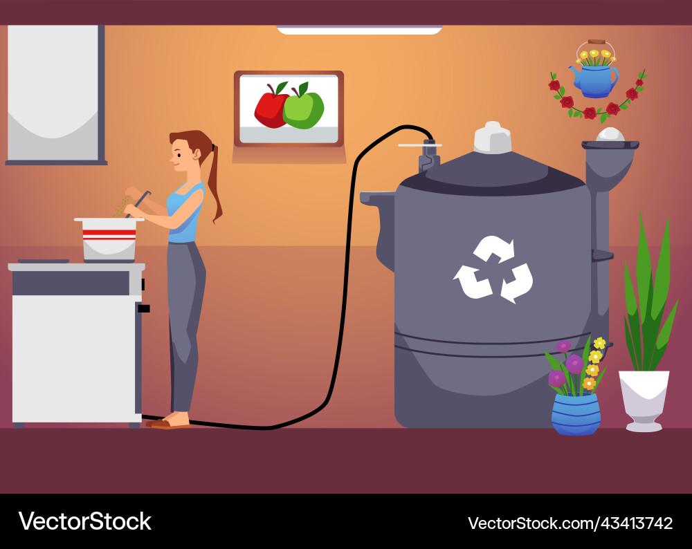 Young woman using biogas in home flat style Vector Image