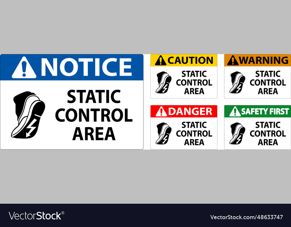 Caution sign static control area Royalty Free Vector Image
