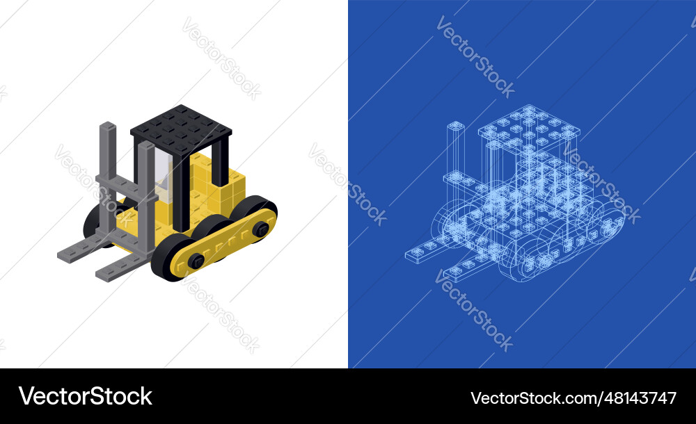 Concept with forklift in isometric style for print