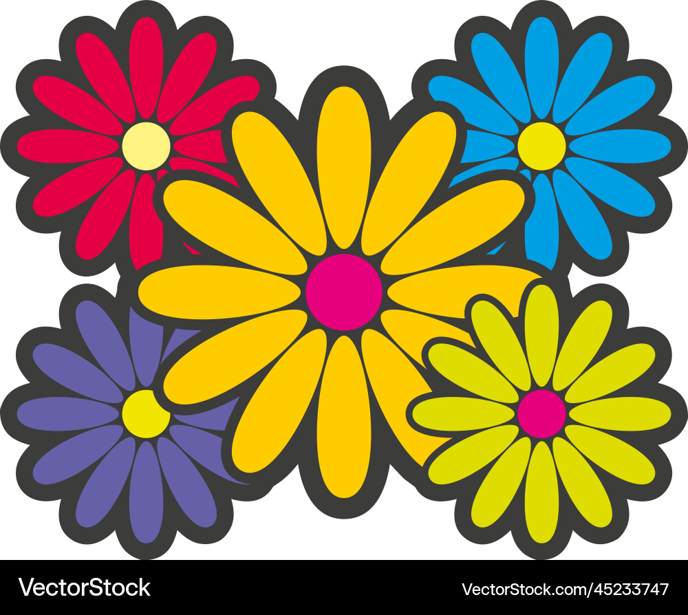 Floral patch bright color daisy flower sticker Vector Image