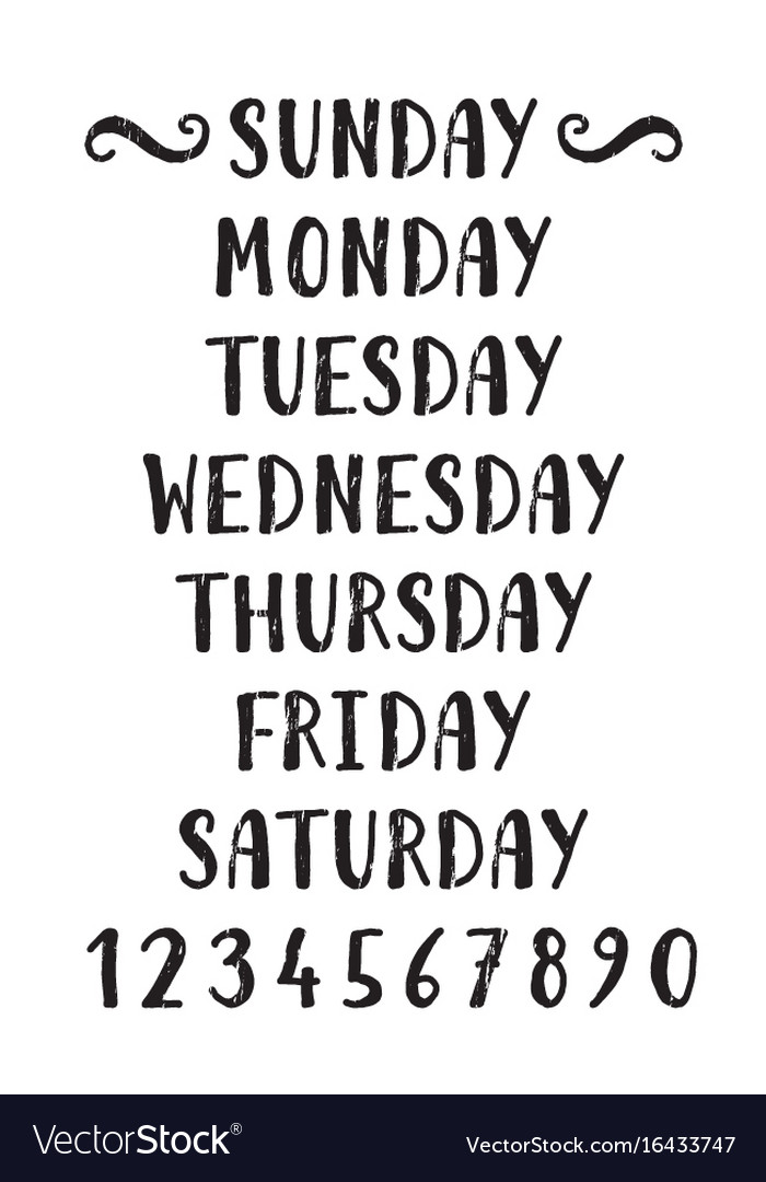 Handwritten grunge lettering days week Royalty Free Vector Handwritten grunge lettering days week Royalty Free Vector