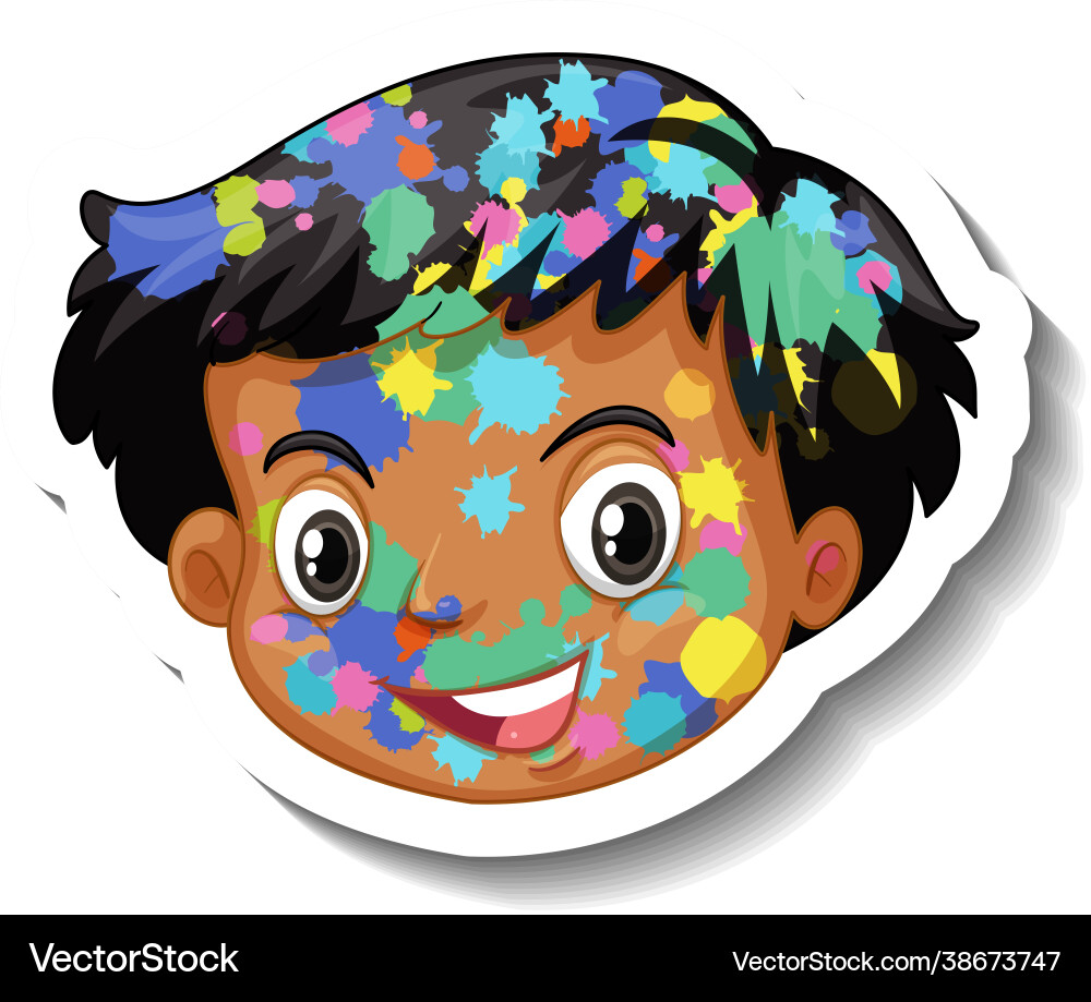 Happy boy face with colour on his sticker Vector Image