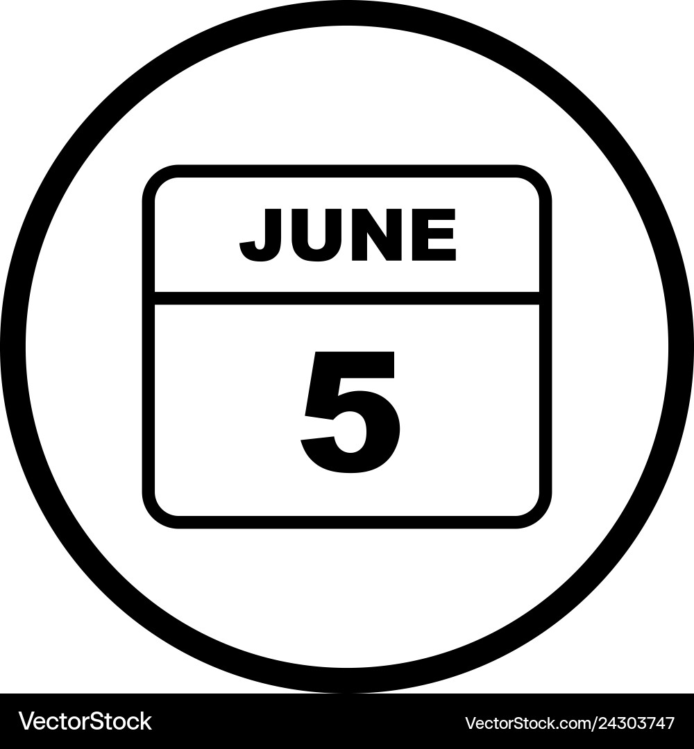 June 5th date on a single day calendar Royalty Free Vector