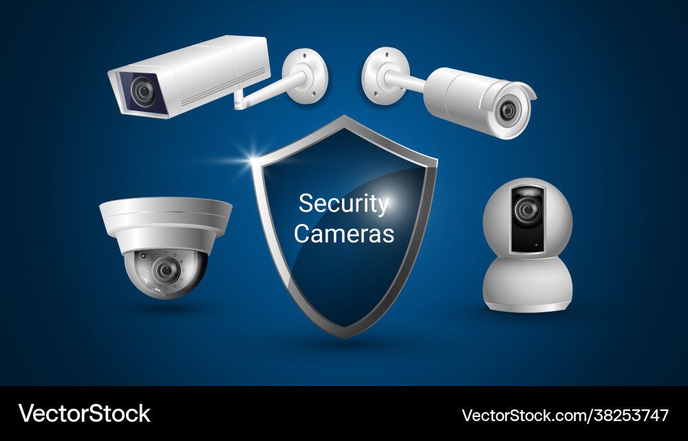 Realistic set 3d video surveillance cameras Vector Image