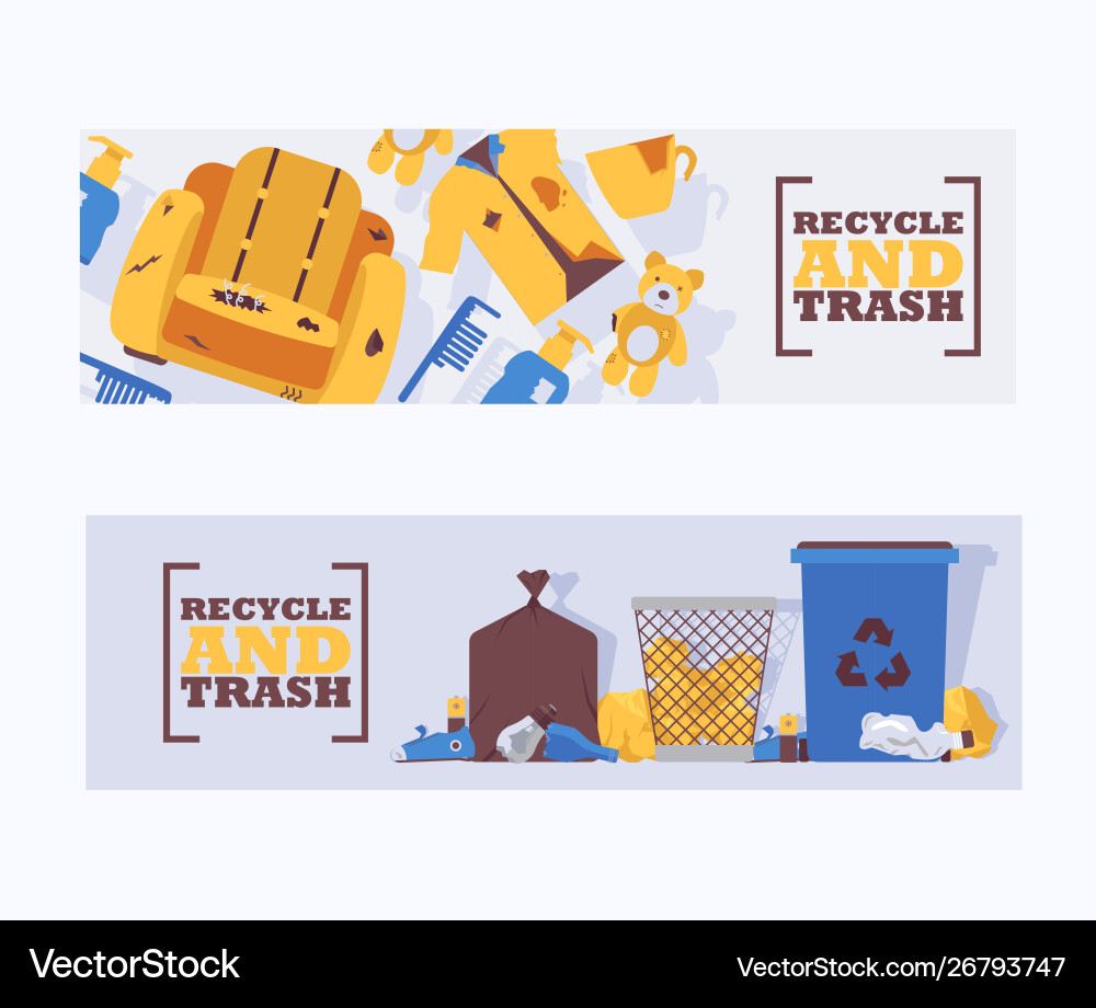 Recycle waste and trash concept banners Royalty Free Vector