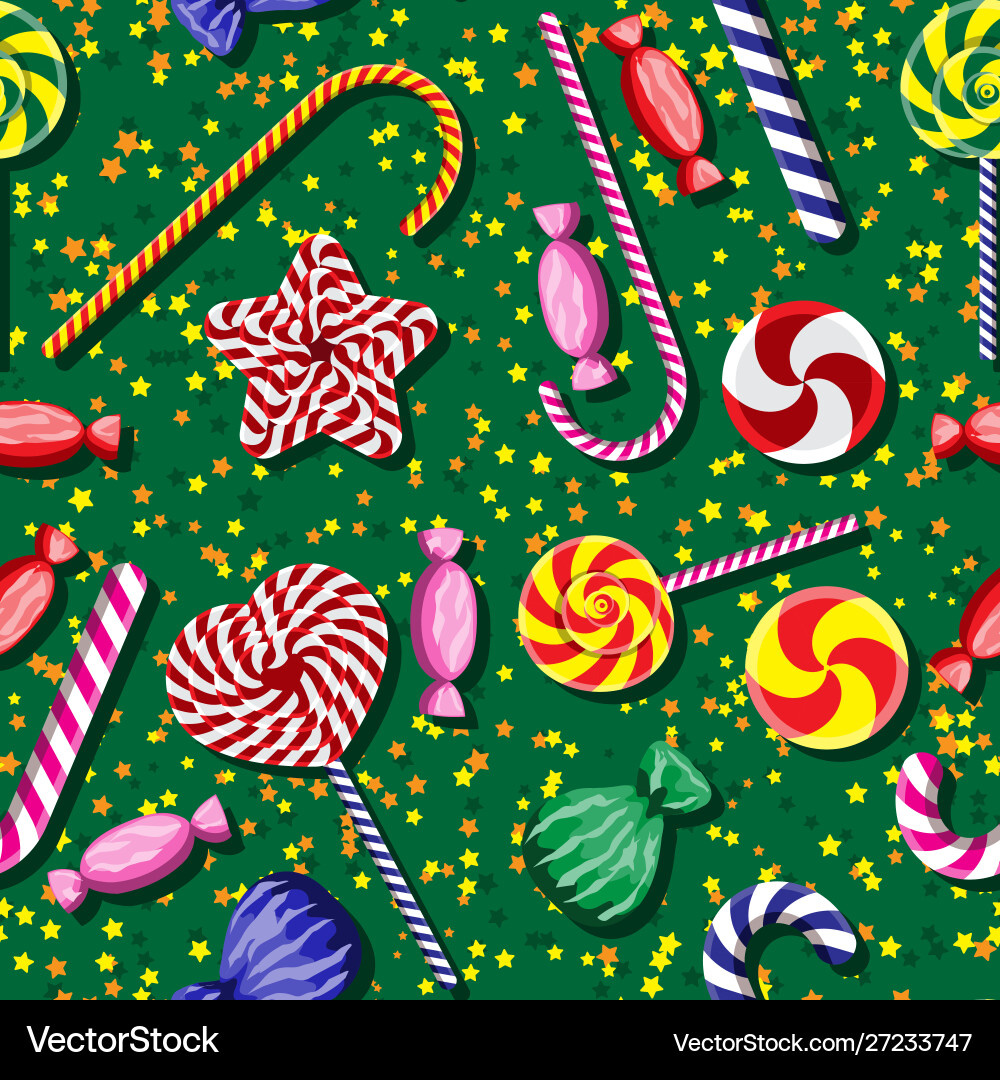 Seamless candy background and confetti stars Vector Image
