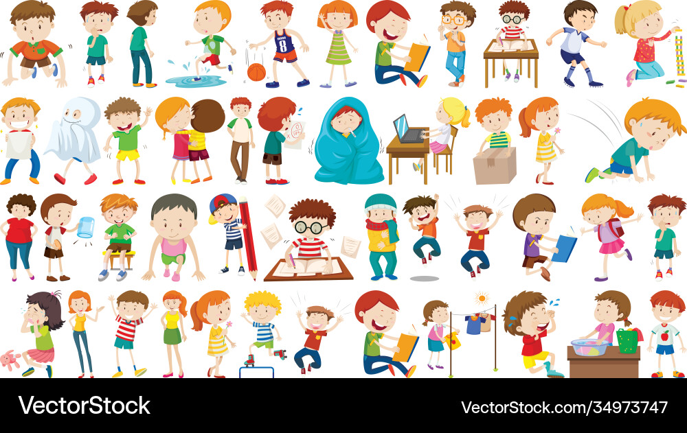 Set cute kids cartoon character Royalty Free Vector Image