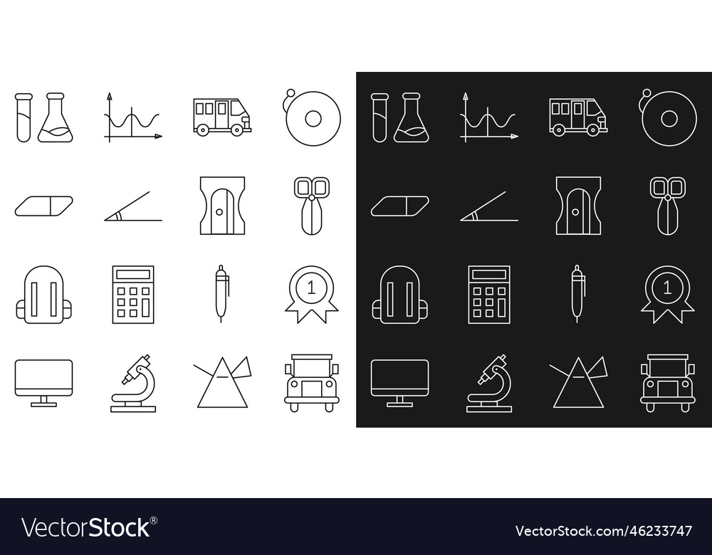 Set line school bus medal scissors acute angle Vector Image Set line school bus medal scissors acute angle Vector Image