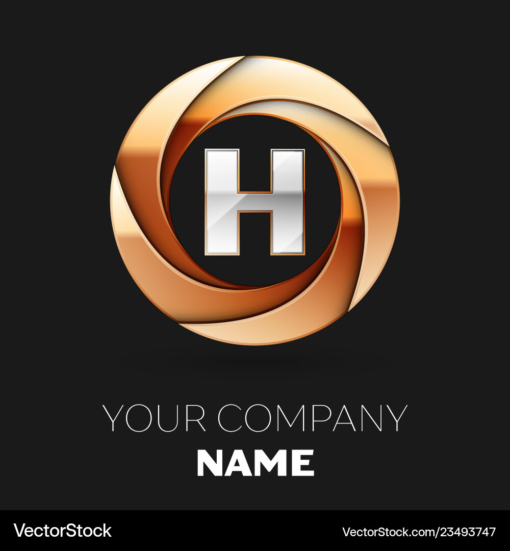 Silver letter h logo in golden circle shape Vector Image