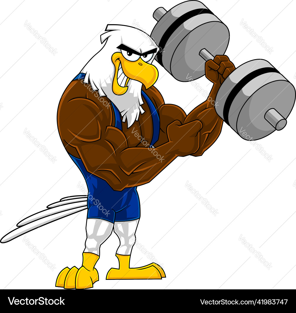 Smiling eagle bodybuilder cartoon character Vector Image