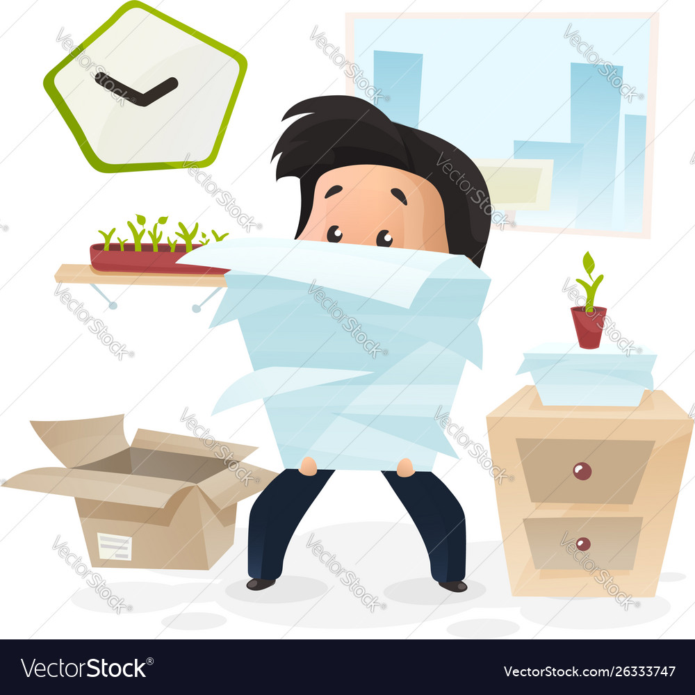 Worker carrying a stack documents flat Royalty Free Vector