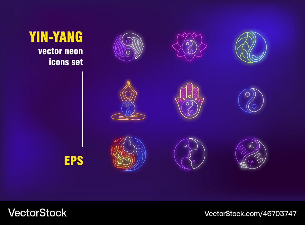 Yin-yang neon signs set Royalty Free Vector Image