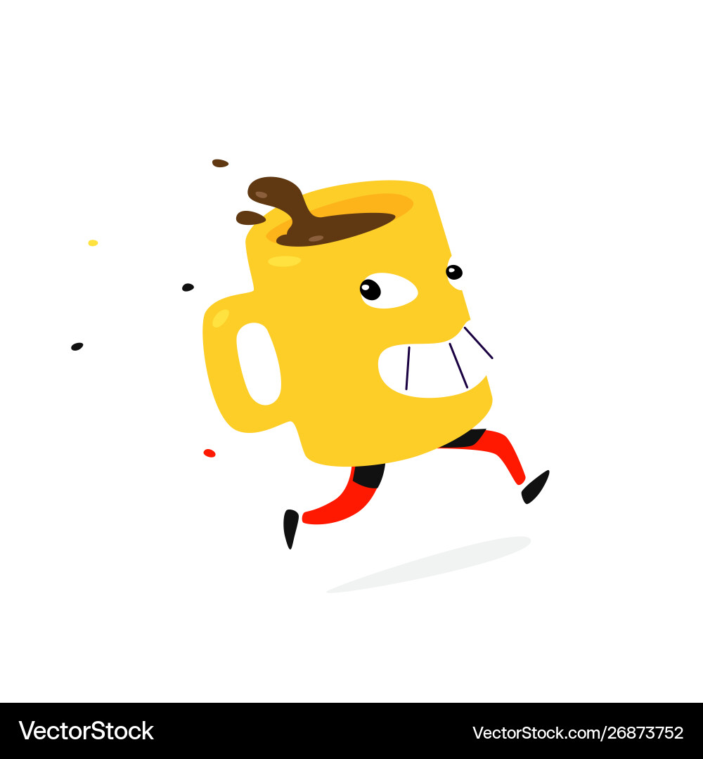 A running yellow cup coffee or tea cartoon Vector Image