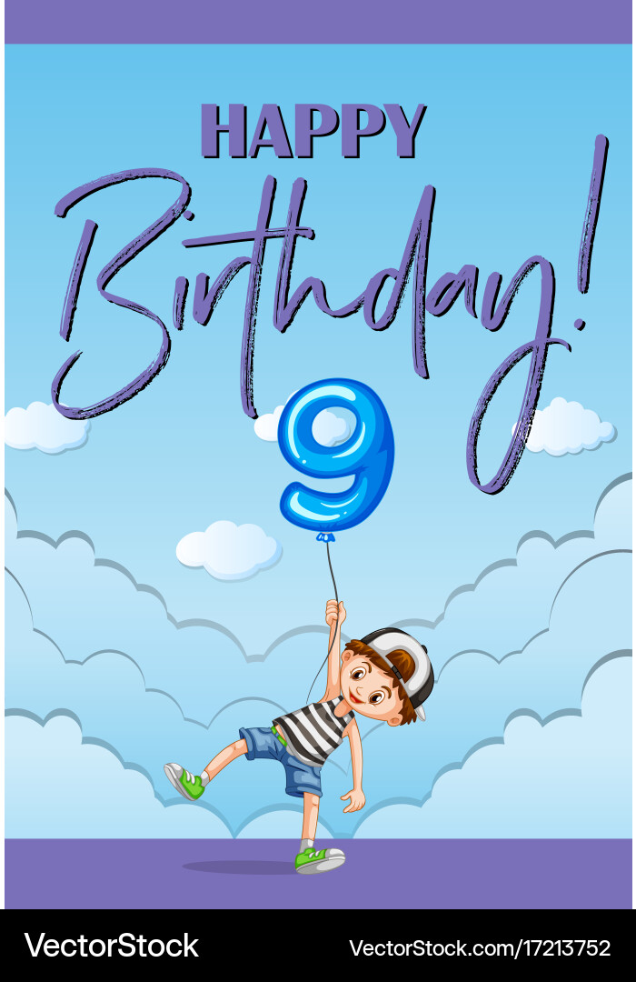 Birthday card template for nine years old Vector Image