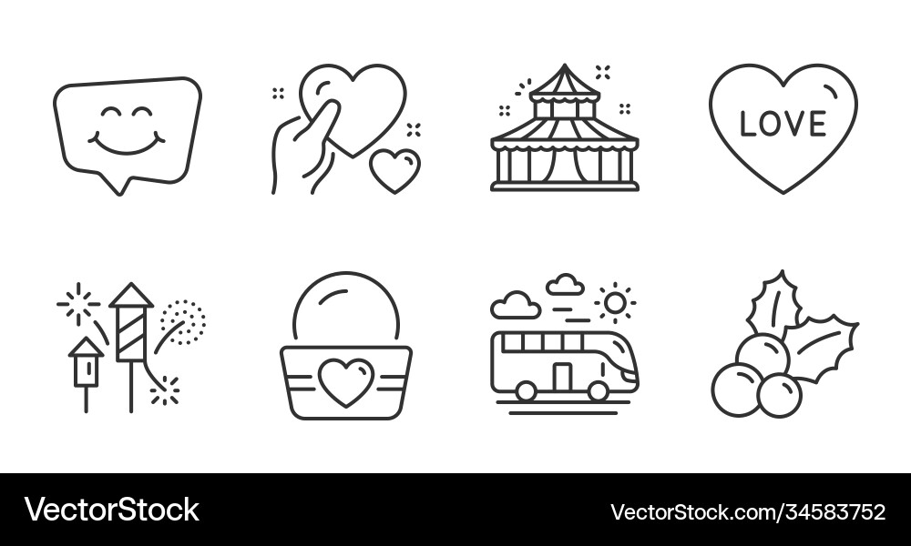 Circus fireworks rocket and smile chat icons set Vector Image