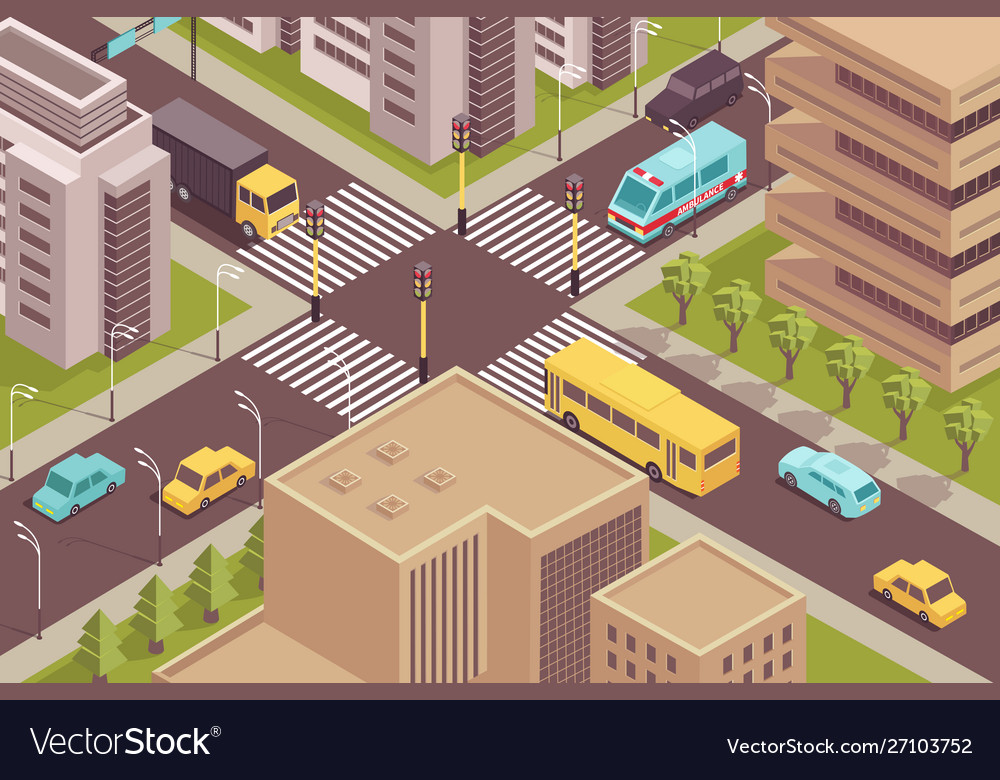 City road intersection composition Royalty Free Vector Image