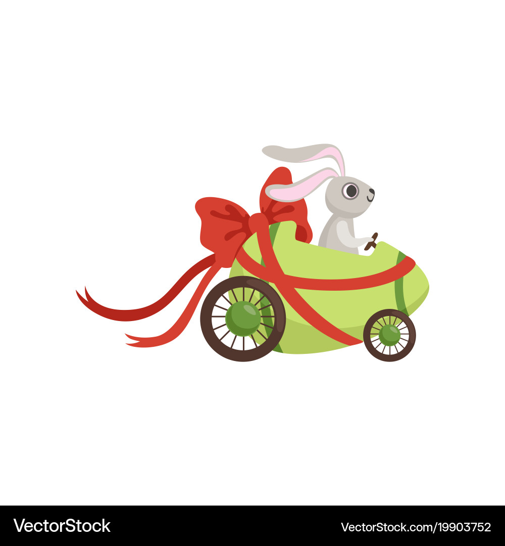 Cute little bunny driving easter green car egg Vector Image