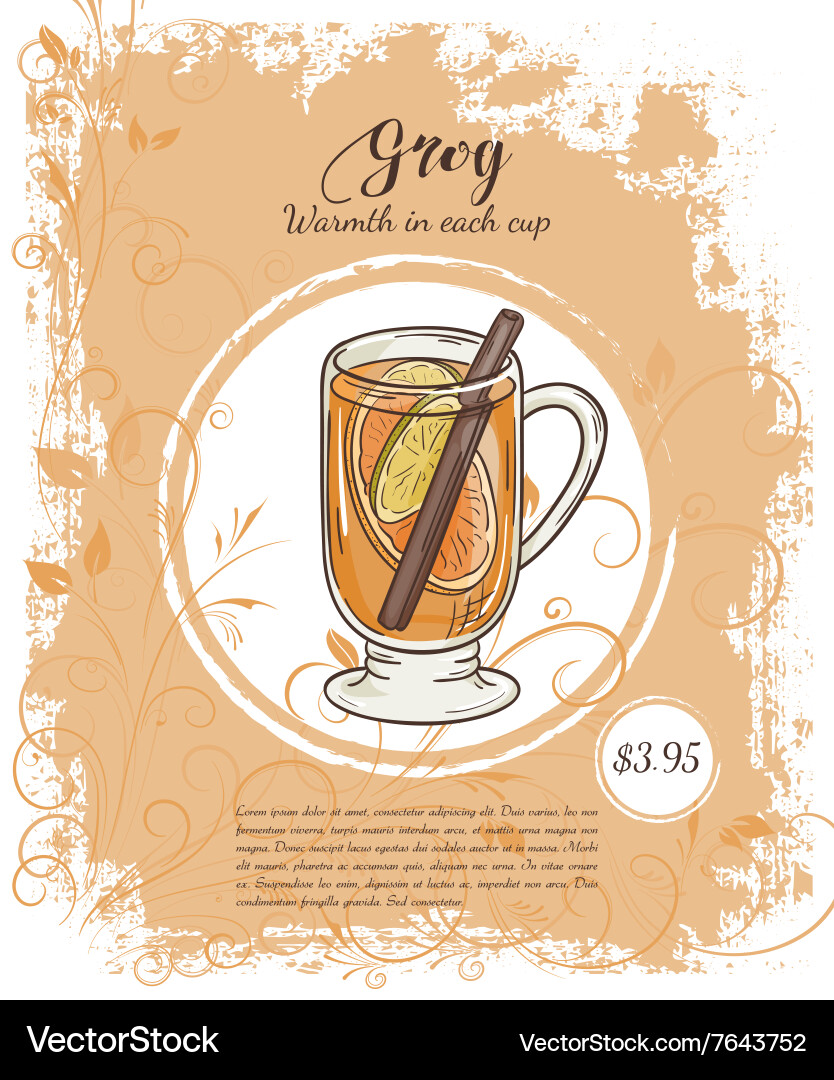 Hand drawn of drinks menu pages with cup grog Vector Image
