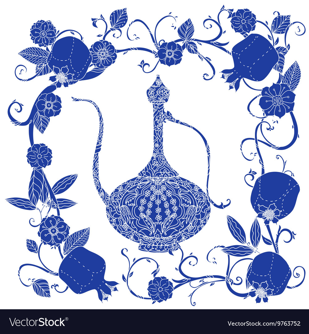 Oriental patterned jugs blue Royalty Free Vector Image