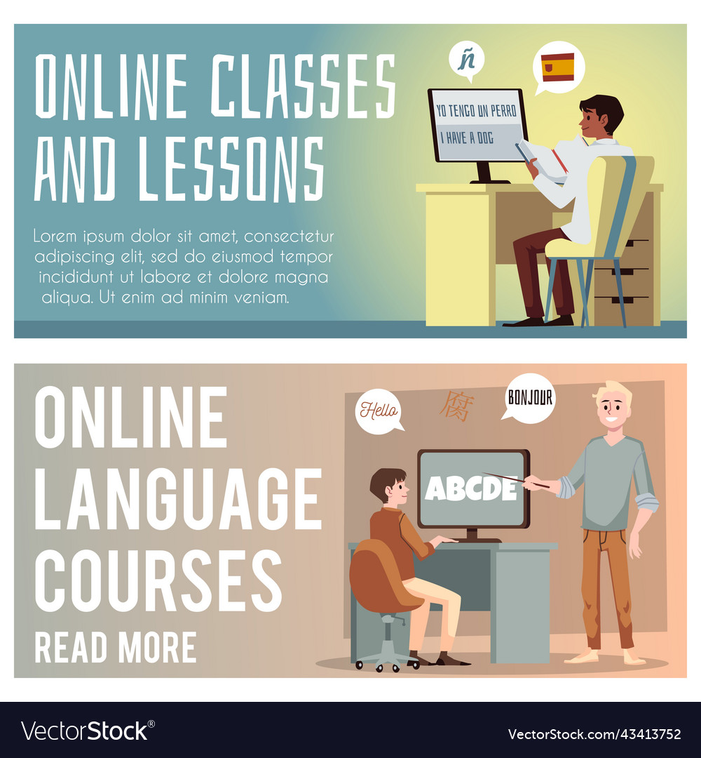 Set of website banners about online language Vector Image