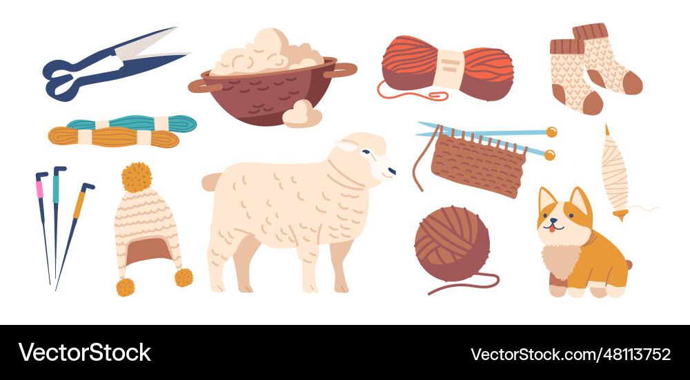 Sheep wool items set cozy knit socks and hat for Vector Image